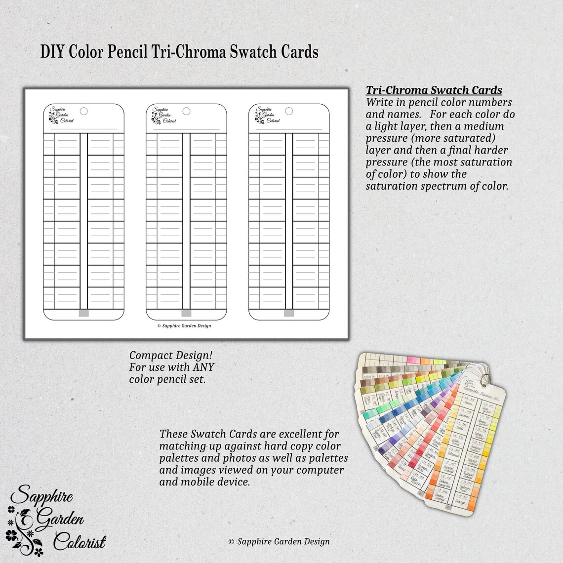 Tri-chroma Color Pencil Swatch Cards DIY Color In - Etsy