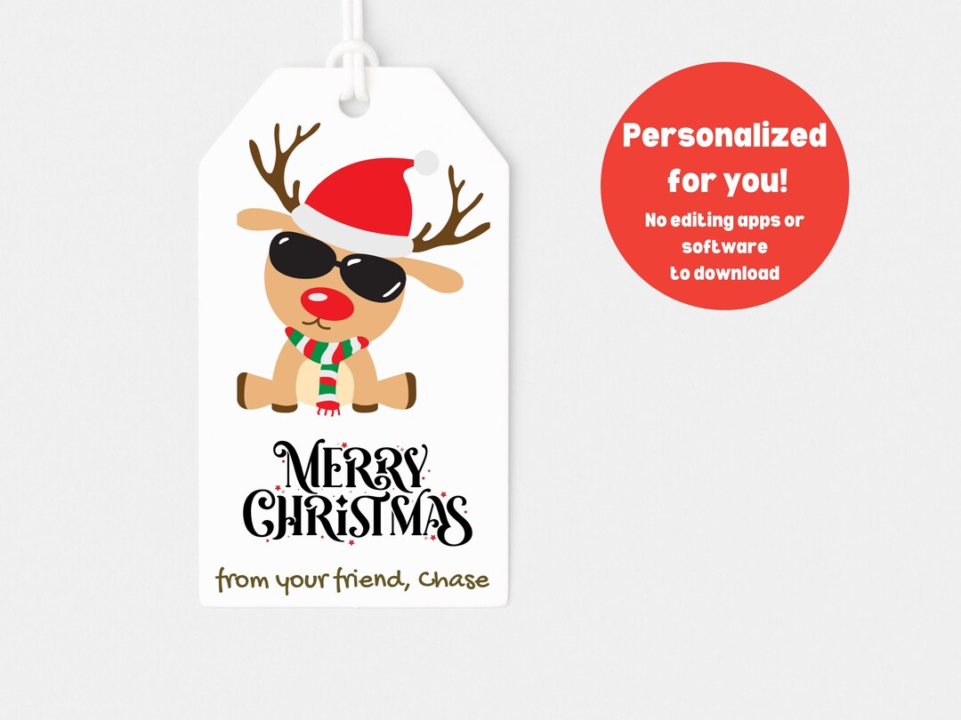 Christmas Printable Gift Tag, Reindeer Gift Tag, Personalized Gift Tag ...