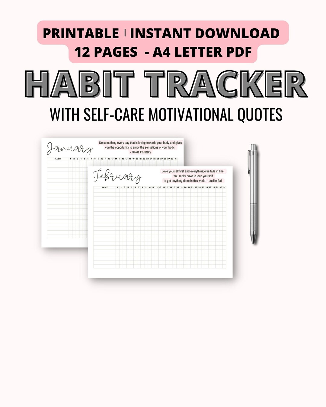 Habit Tracker, Habit Tracker Printable, Self Care, Self Care Journal ...