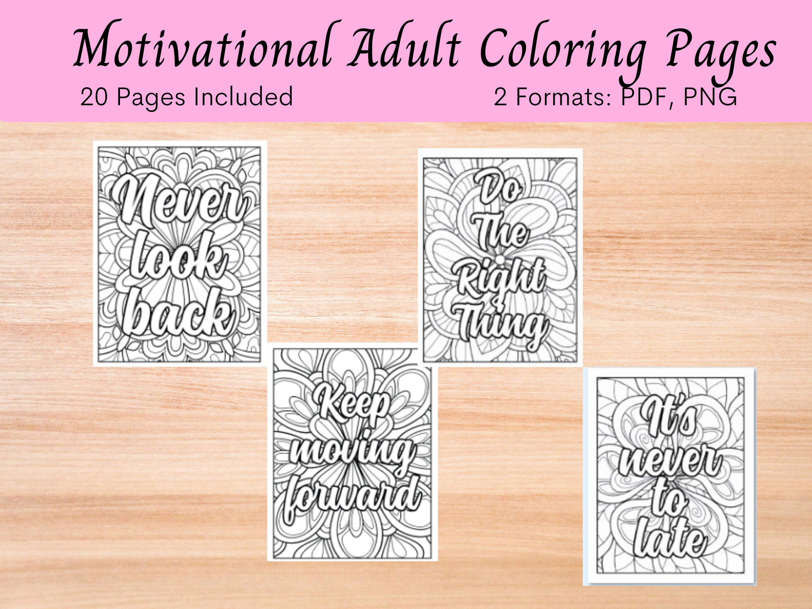 Motivational Adult Coloring Pages, Set of 20, Inspirational Quote ...