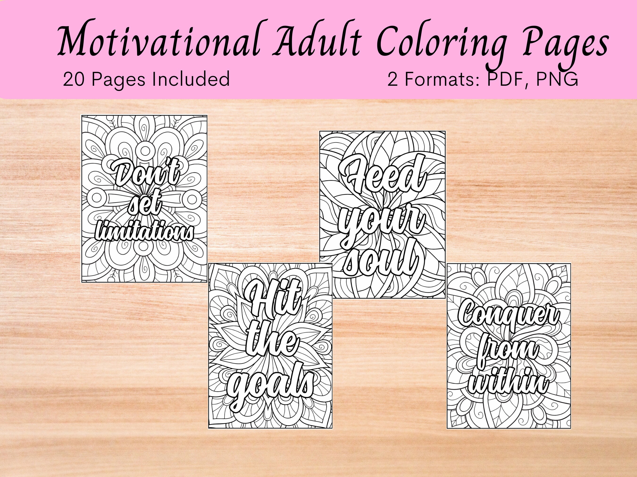 Motivational Adult Coloring Pages, Set of 20, Inspirational Quote ...