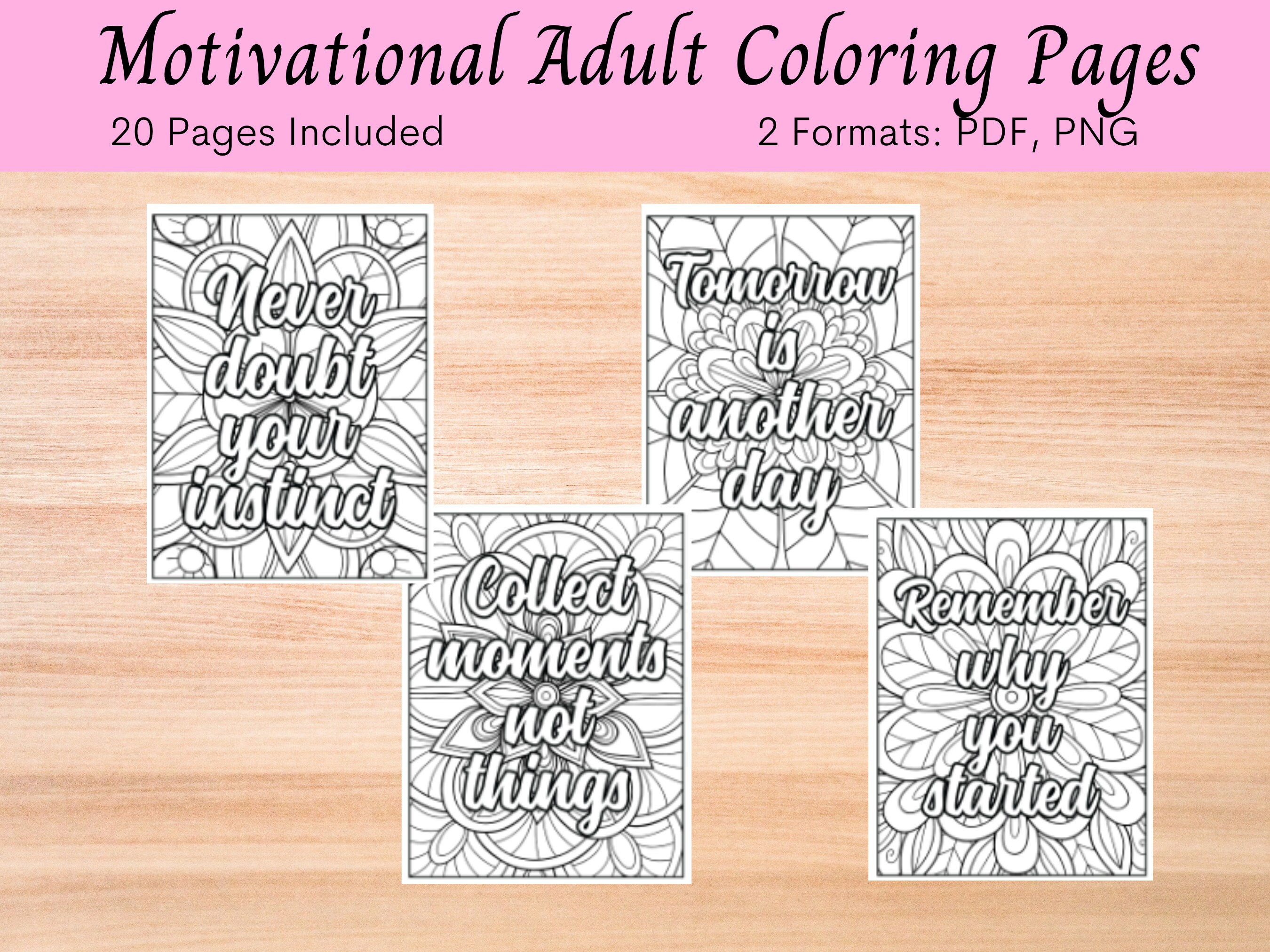 Motivational Adult Coloring Pages, Set of 20, Inspirational Quote ...