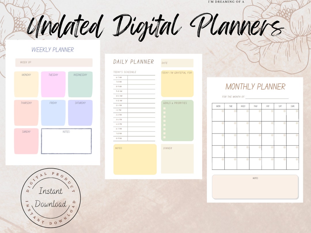 Digital & Printable Planner Bundle - Daily, Weekly, and Monthly Planner ...