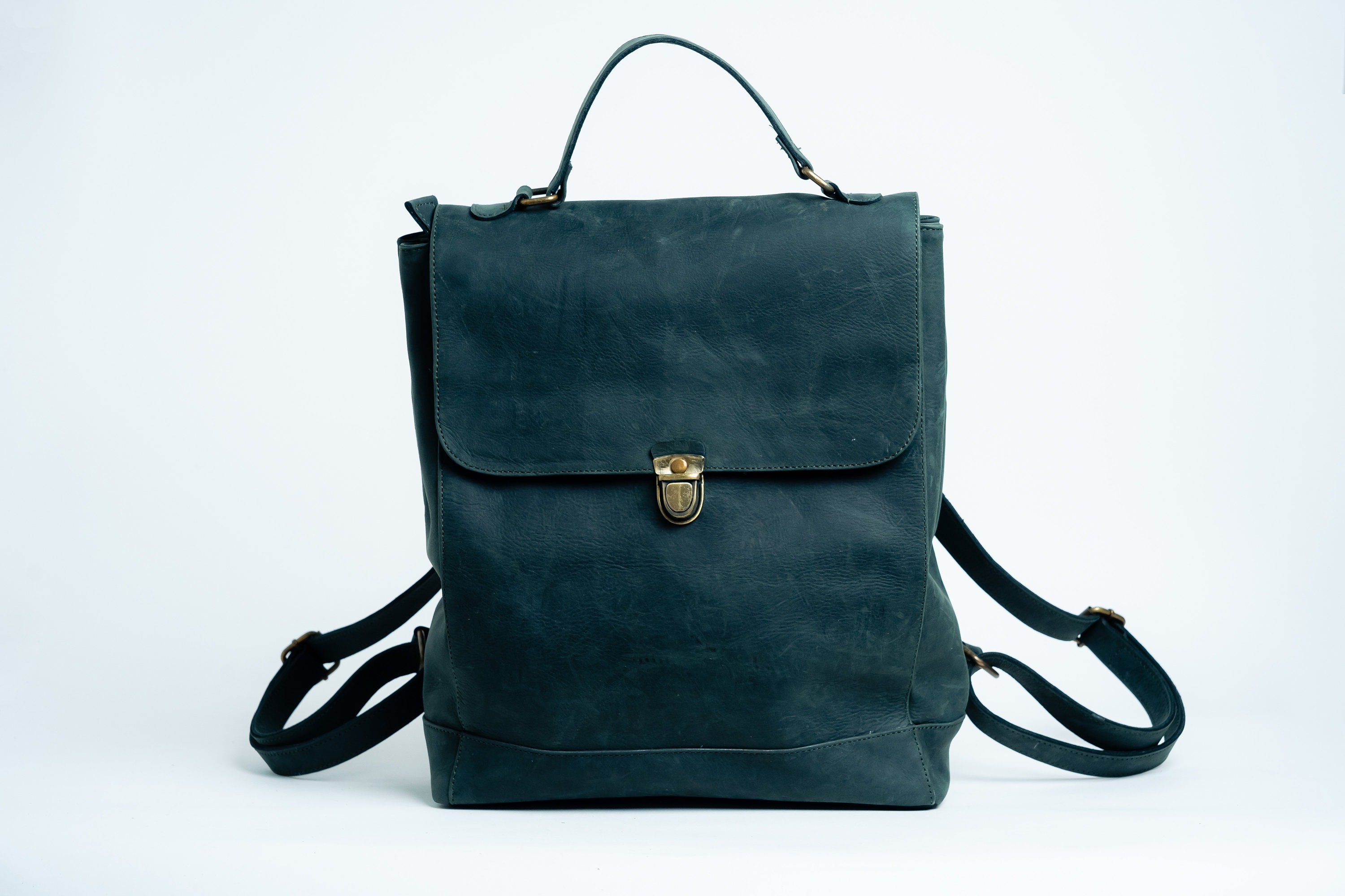 Navy Moss Leather Backpack, Leather Backpack, Rucksack, Men Leather ...