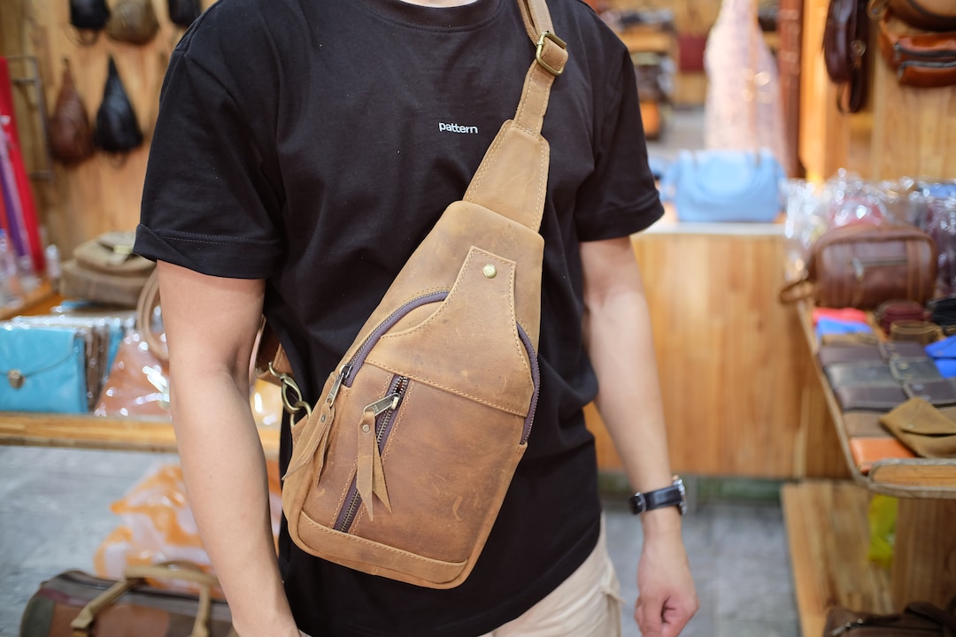 Genuine Leather Sling Bag Men's Leather Crossbody Bag for Traveling ...