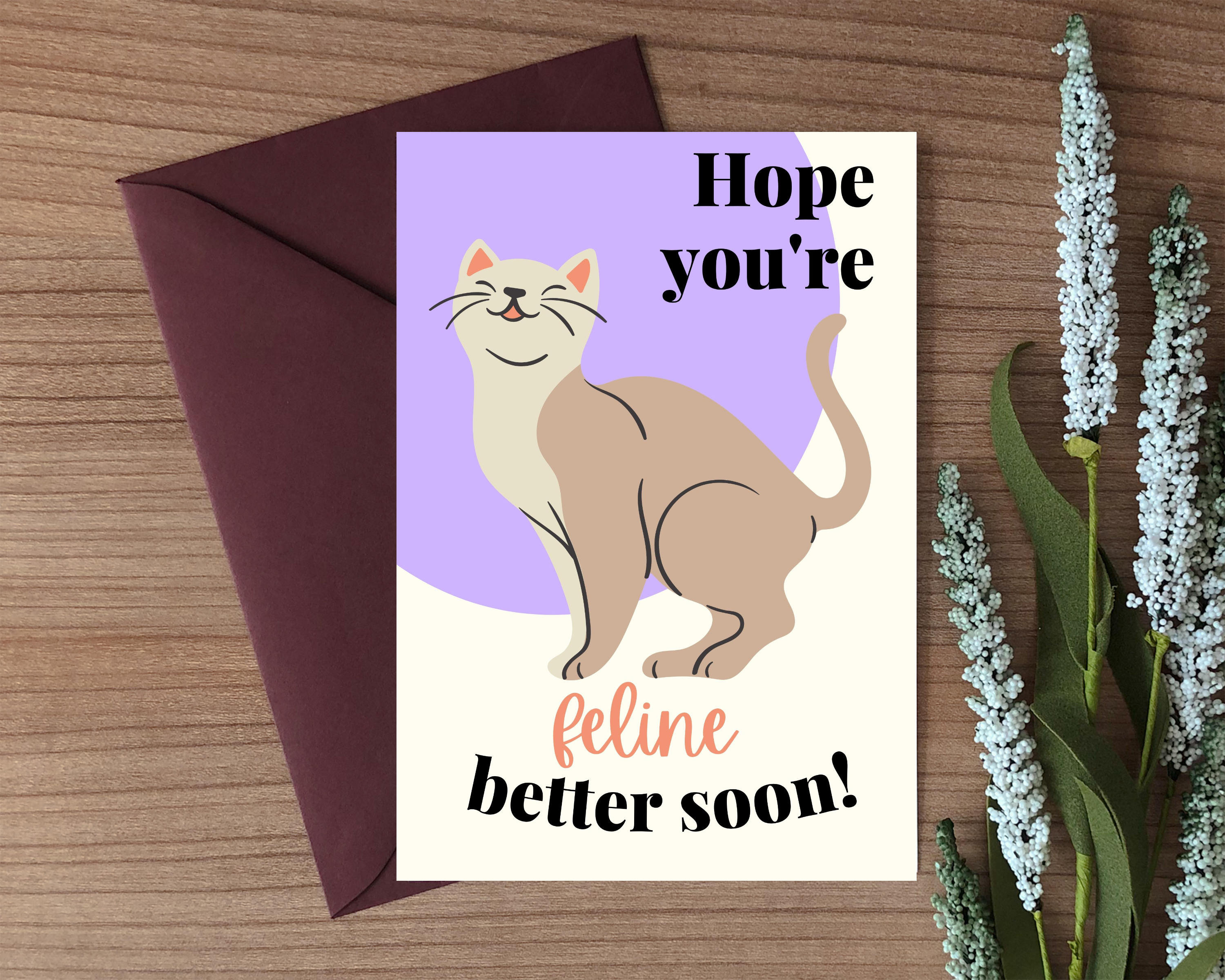 Get Well Soon Cat Card, Hope You Are Feline Better Soon, Get Well Card ...