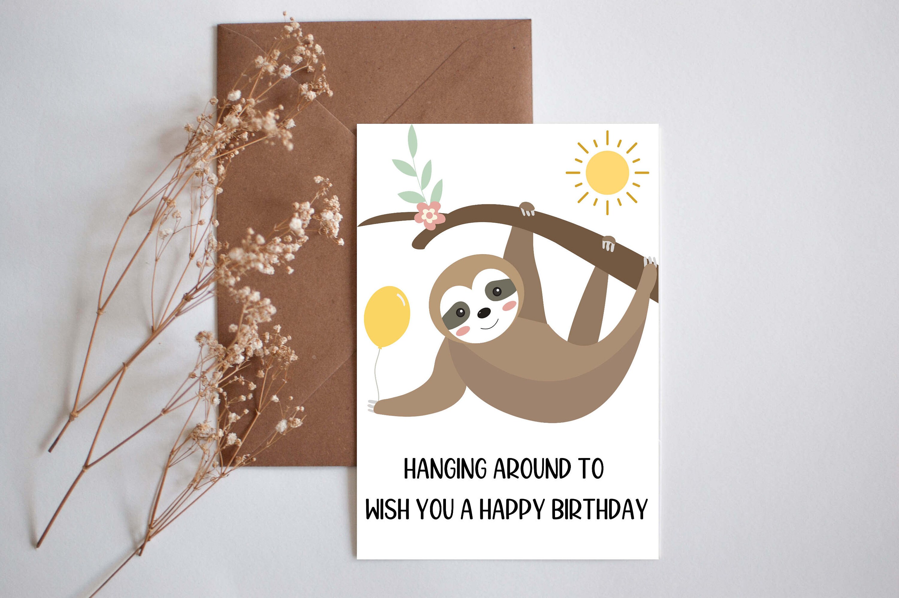 Lazy Sloth Card Sloth Birthday Card Funny Sloth Birthday Card Instant ...