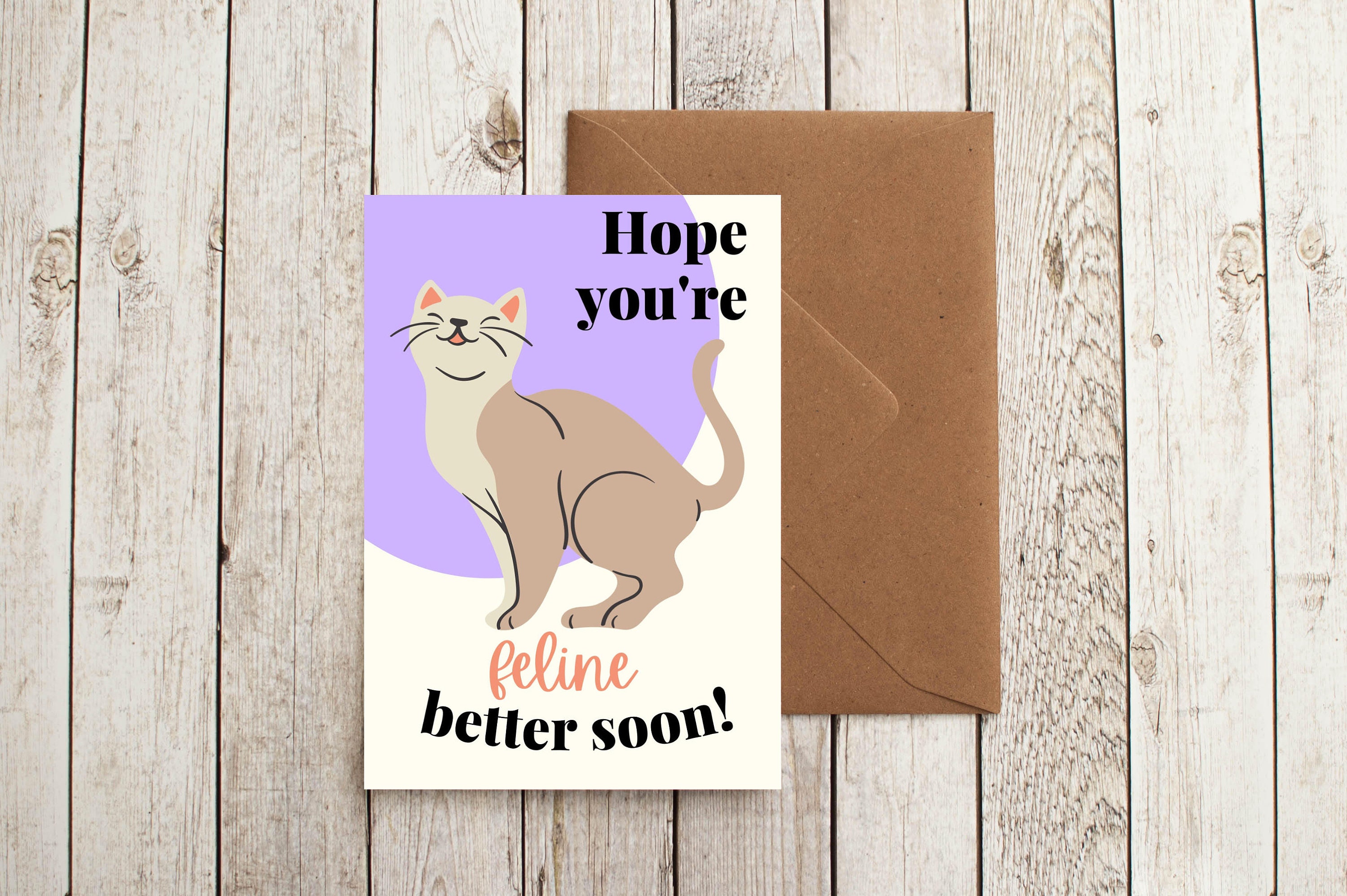 Get Well Soon Cat Card, Hope You Are Feline Better Soon, Get Well Card ...