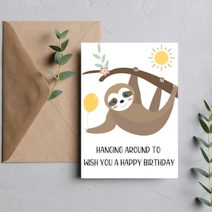 Lazy Sloth Card | Sloth Birthday Card | Funny Sloth Birthday Card ...
