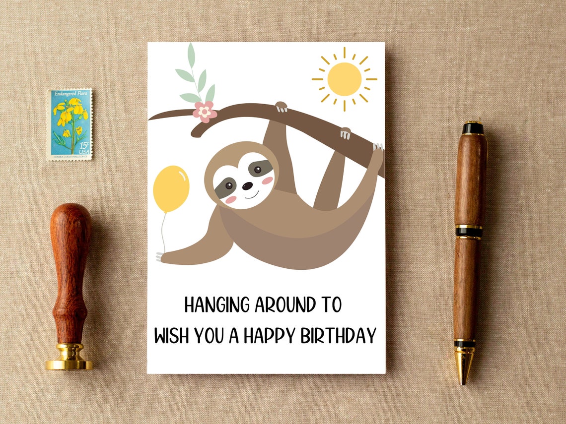 Lazy Sloth Card | Sloth Birthday Card | Funny Sloth Birthday Card ...