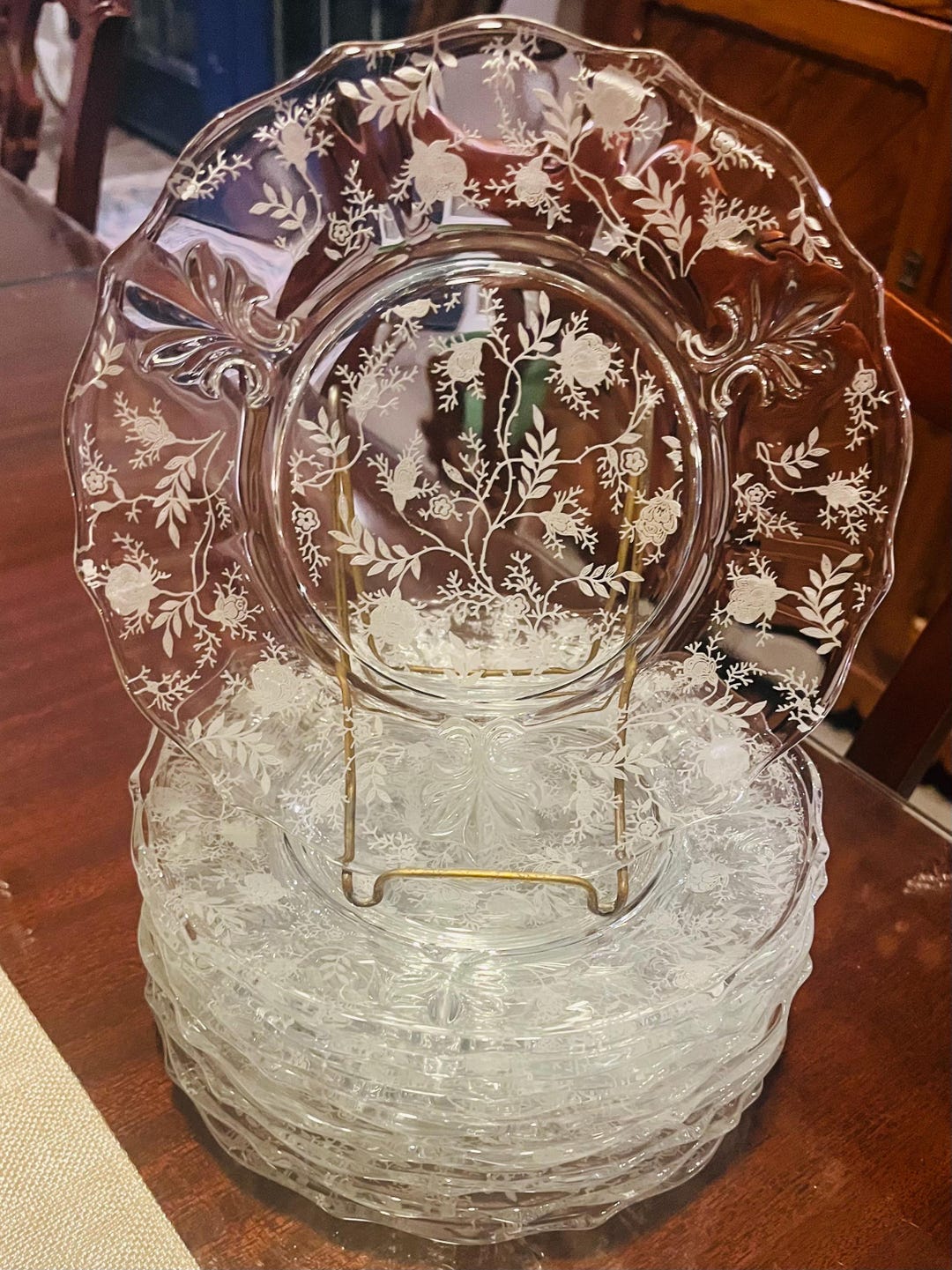 Fostoria CHINTZ Baroque Etch #338 Salad/dessert Plates, Serving Platter ...