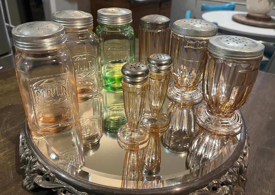 Depression Glass Shakers - Pink and Green - Etsy