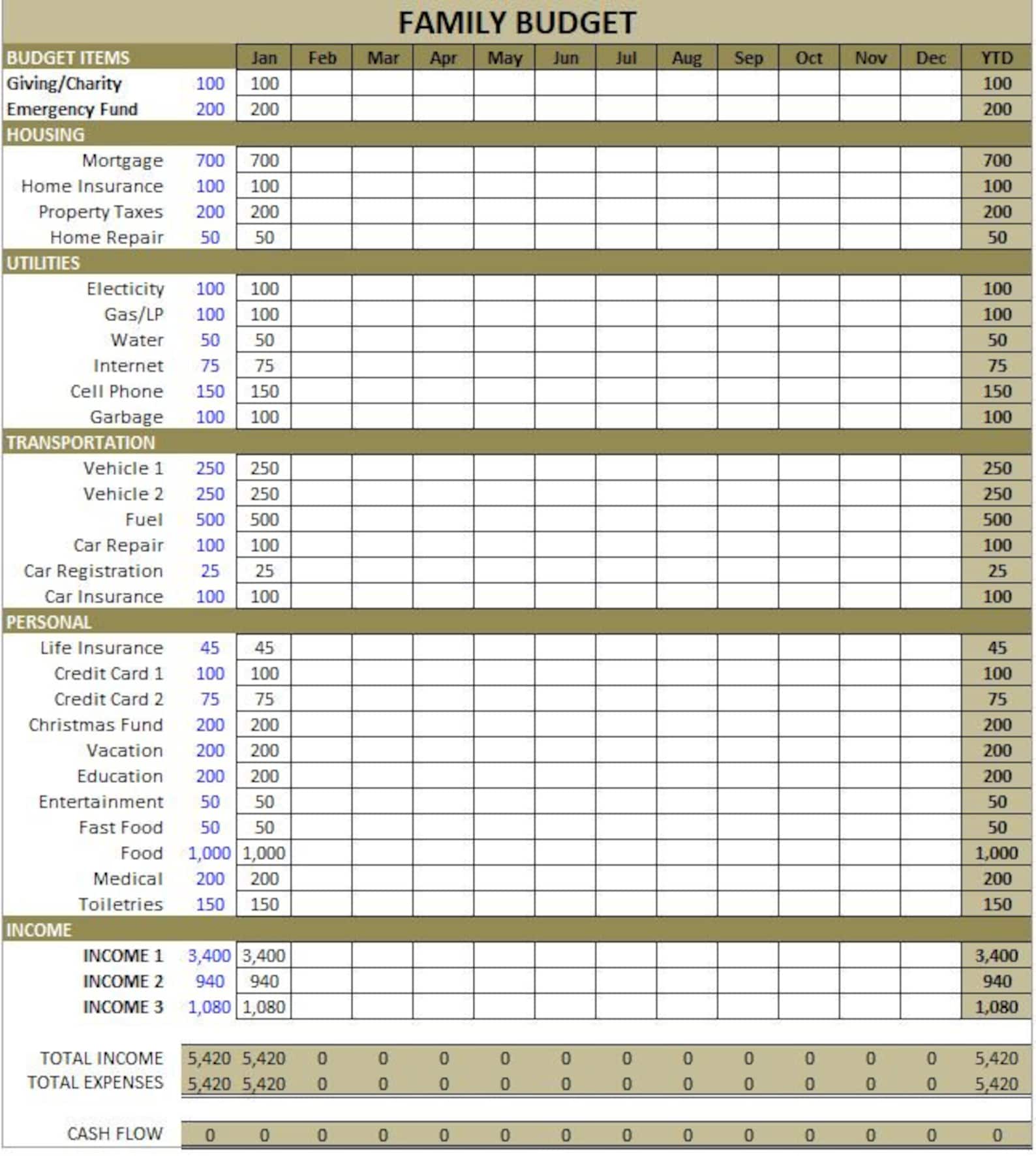 Family Budget Spreadsheet - Etsy
