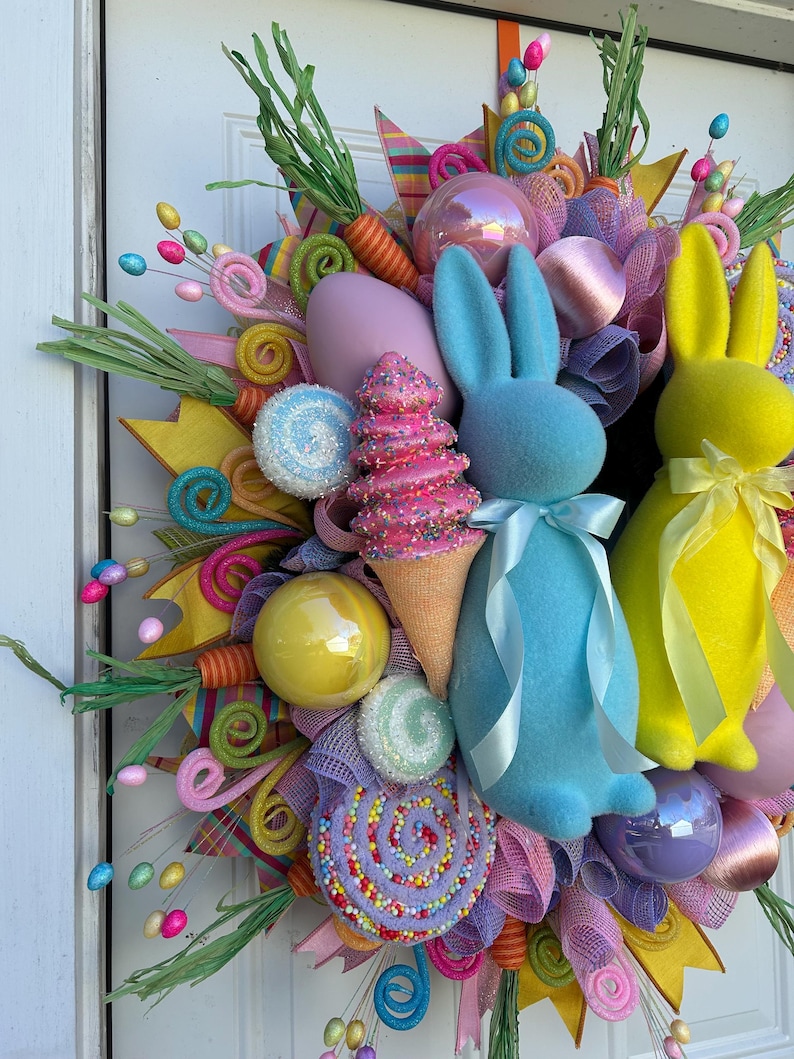 Luxury Pastel Bunny Easter Wreath – Handmade Spring Front Door Decor ...