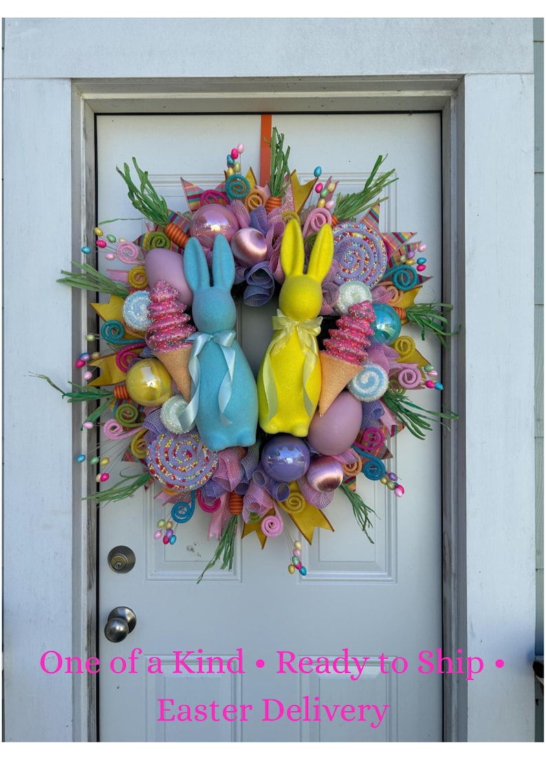 Luxury Pastel Bunny Easter Wreath – Handmade Spring Front Door Decor ...