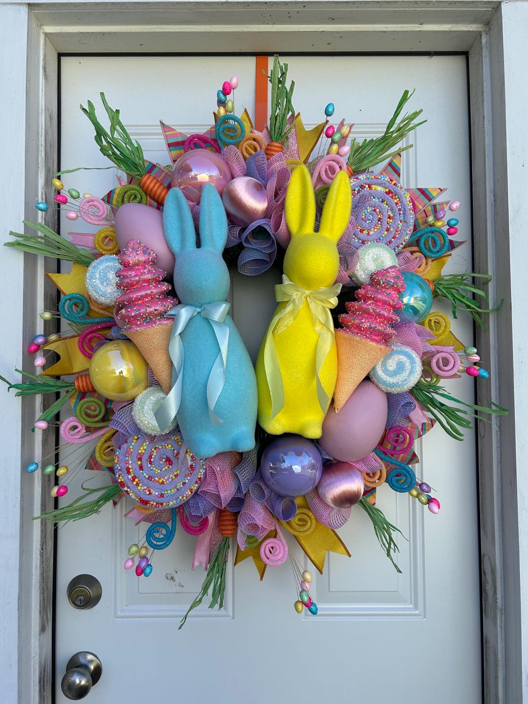 Luxury Pastel Bunny Easter Wreath – Handmade Spring Front Door Decor ...