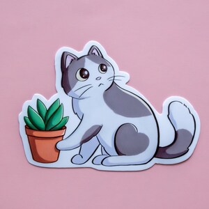 Cute Cat Sticker - Cat Kicking Down Plant Sticker - Laptop Stickers ...