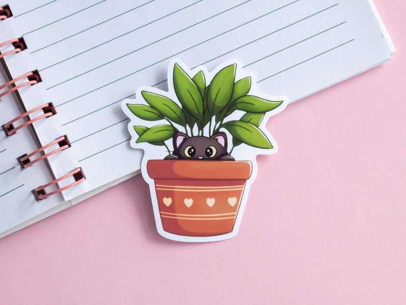 Cat in A Pot Sticker - Cute Cat and Plant Sticker - Water Bottle ...
