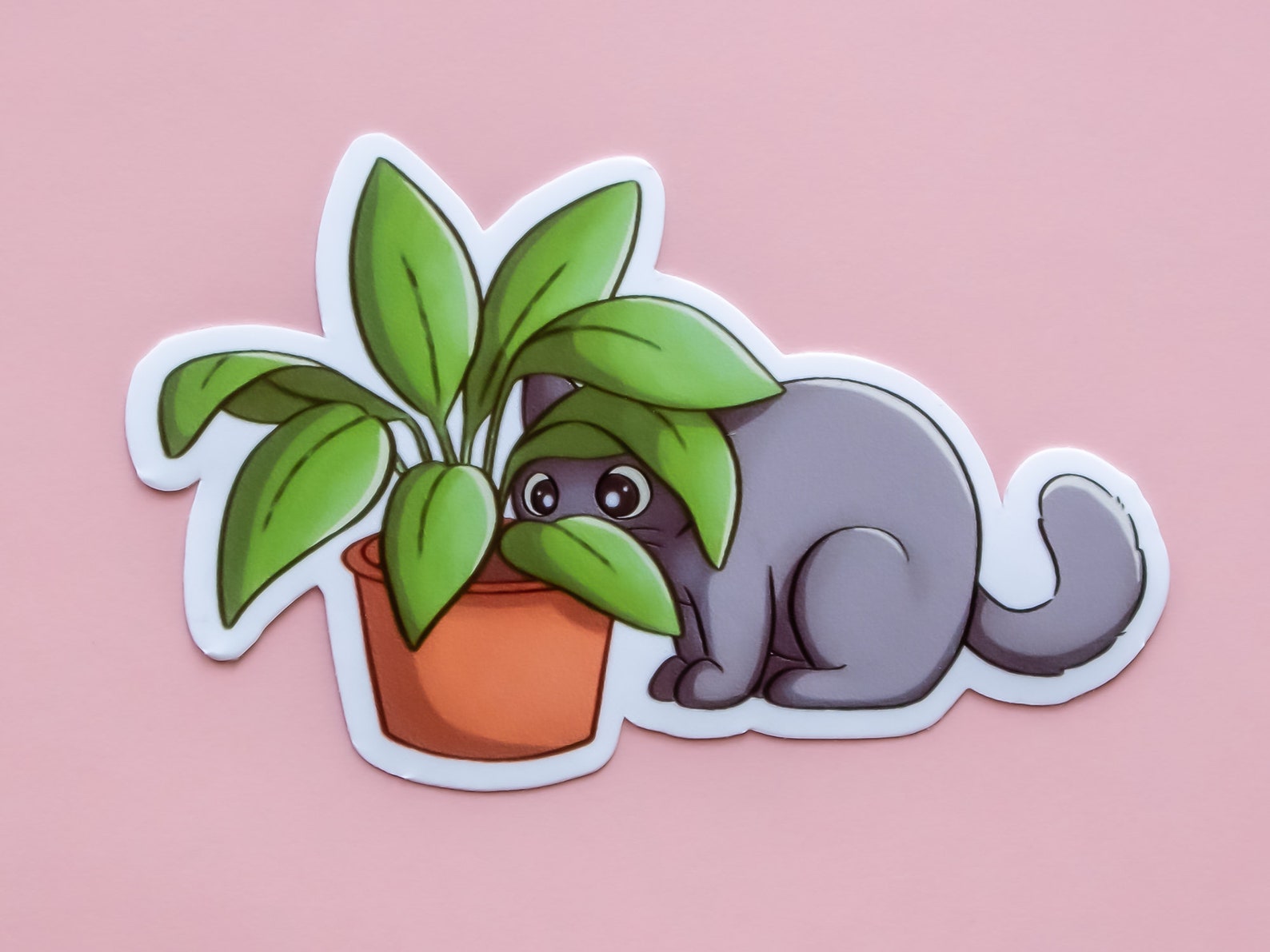 Cute Cat With Plant Cat and Plant Sticker Laptop Stickers Gift for ...