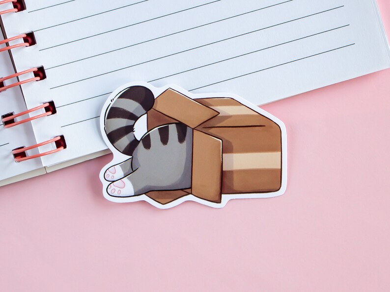 Cute Cat in Box Cat Sticker Tabby Cat Sticker Funny Gray - Etsy