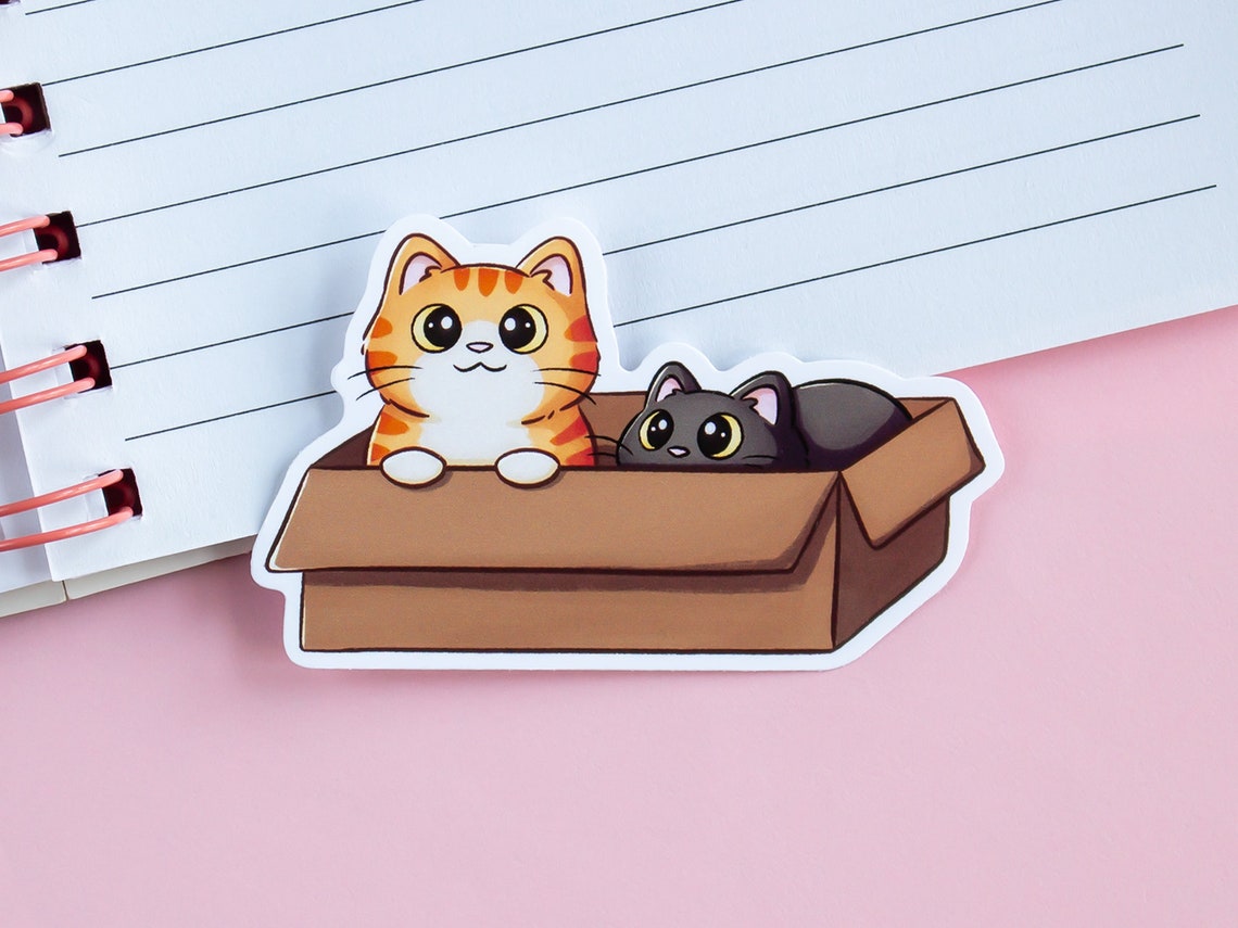 Cute Cats in Box Black Cat Sticker Orange Cat Sticker - Etsy