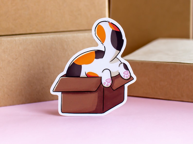 Cute Cat in Box Sticker Calico Cat Sticker Gift for Cat - Etsy