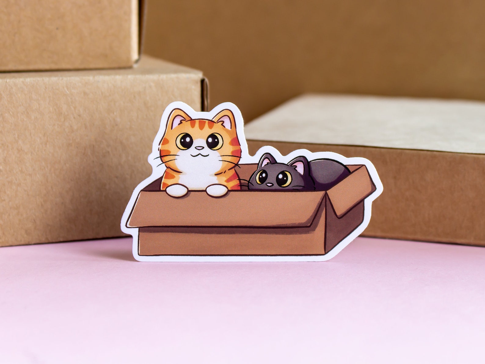 Cute Cats in Box Black Cat Sticker Orange Cat Sticker - Etsy