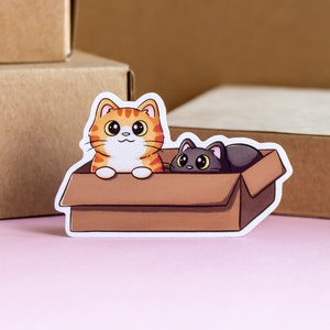 Cute Cats in Box - Black Cat Sticker - Orange Cat Sticker - Kawaii ...