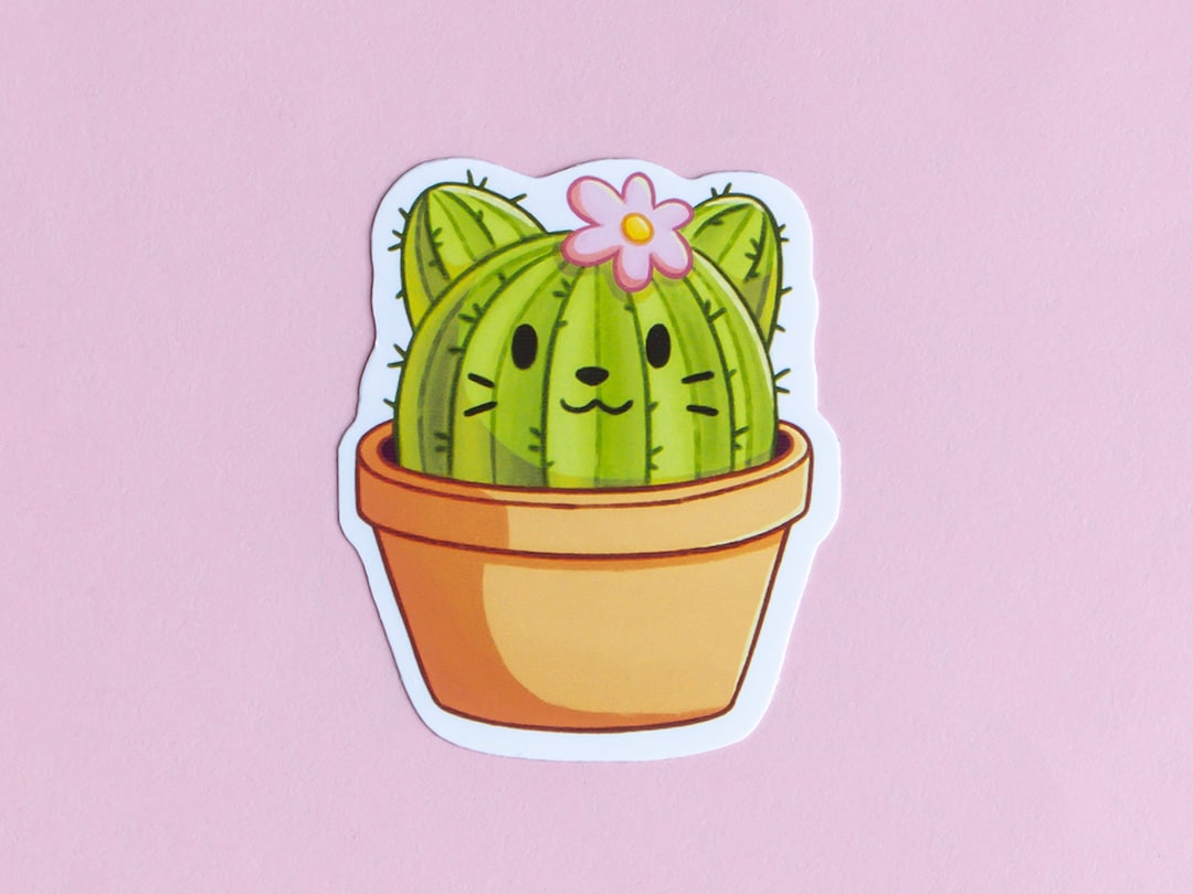 Cute Cat Cactus Sticker - Catcus Sticker - Laptop Stickers - Gift for ...