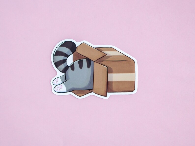 Cute Cat in Box Cat Sticker Tabby Cat Sticker Funny Gray - Etsy