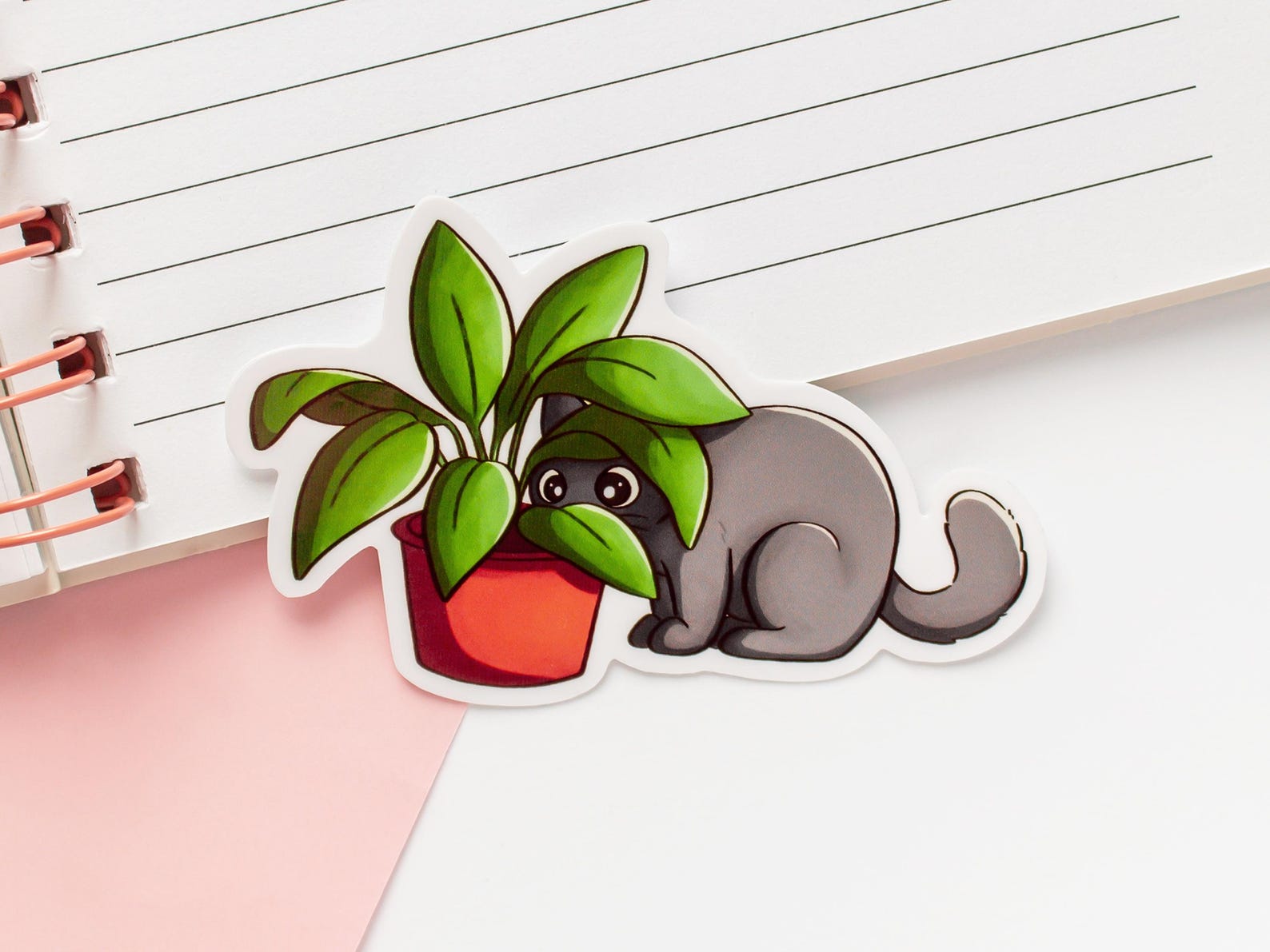 Cute Cat With Plant - Cat and Plant Sticker - Laptop Stickers - Gift ...