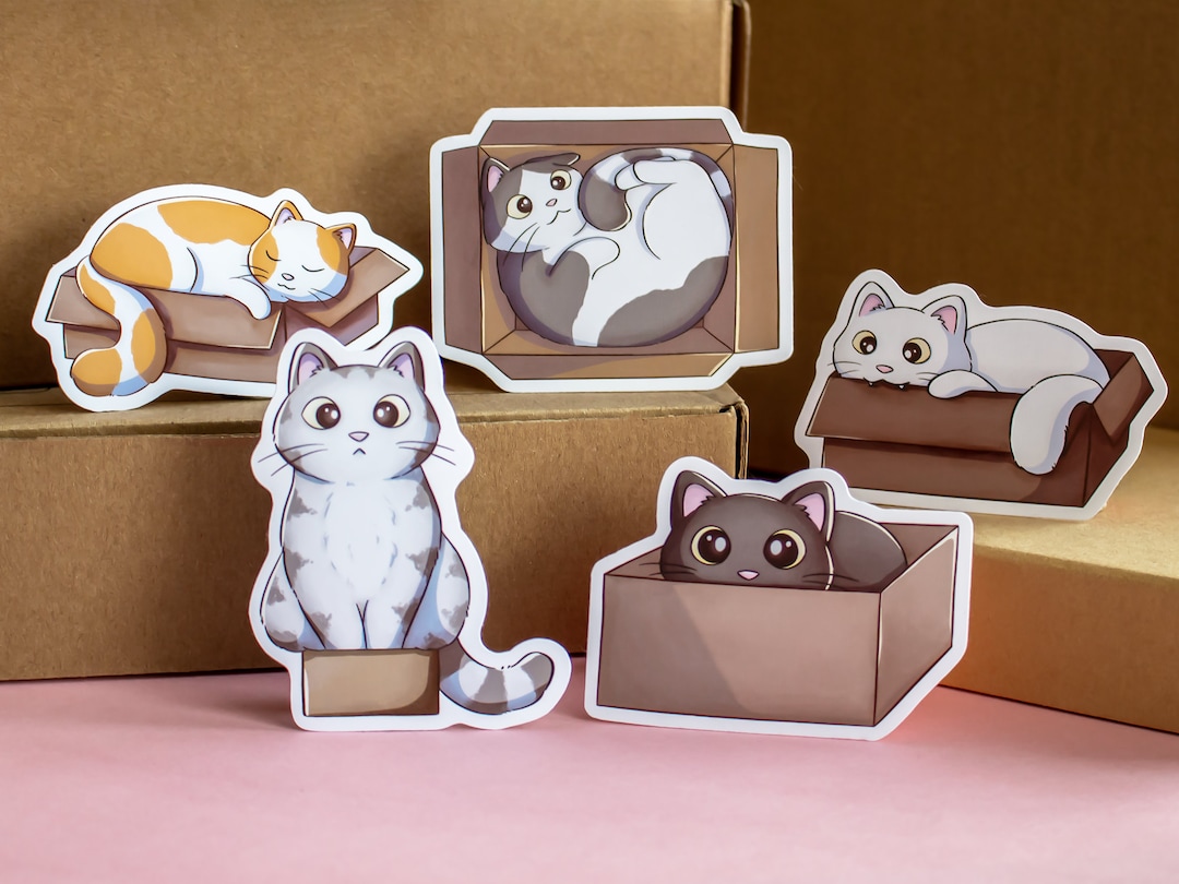 Cute Cats in Boxes Sticker Pack - Laptop Stickers - Gift for Cat Lovers ...