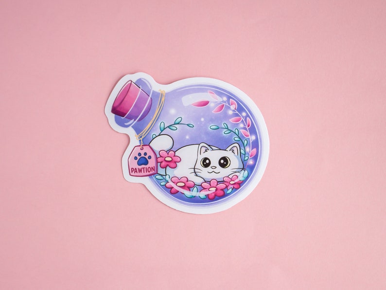 Cute Cat in Potion - Cat Sticker - Potion Sticker - Laptop Stickers ...