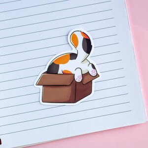 Cute Cat in Box Sticker - Calico Cat Sticker - Gift for Cat Lovers ...
