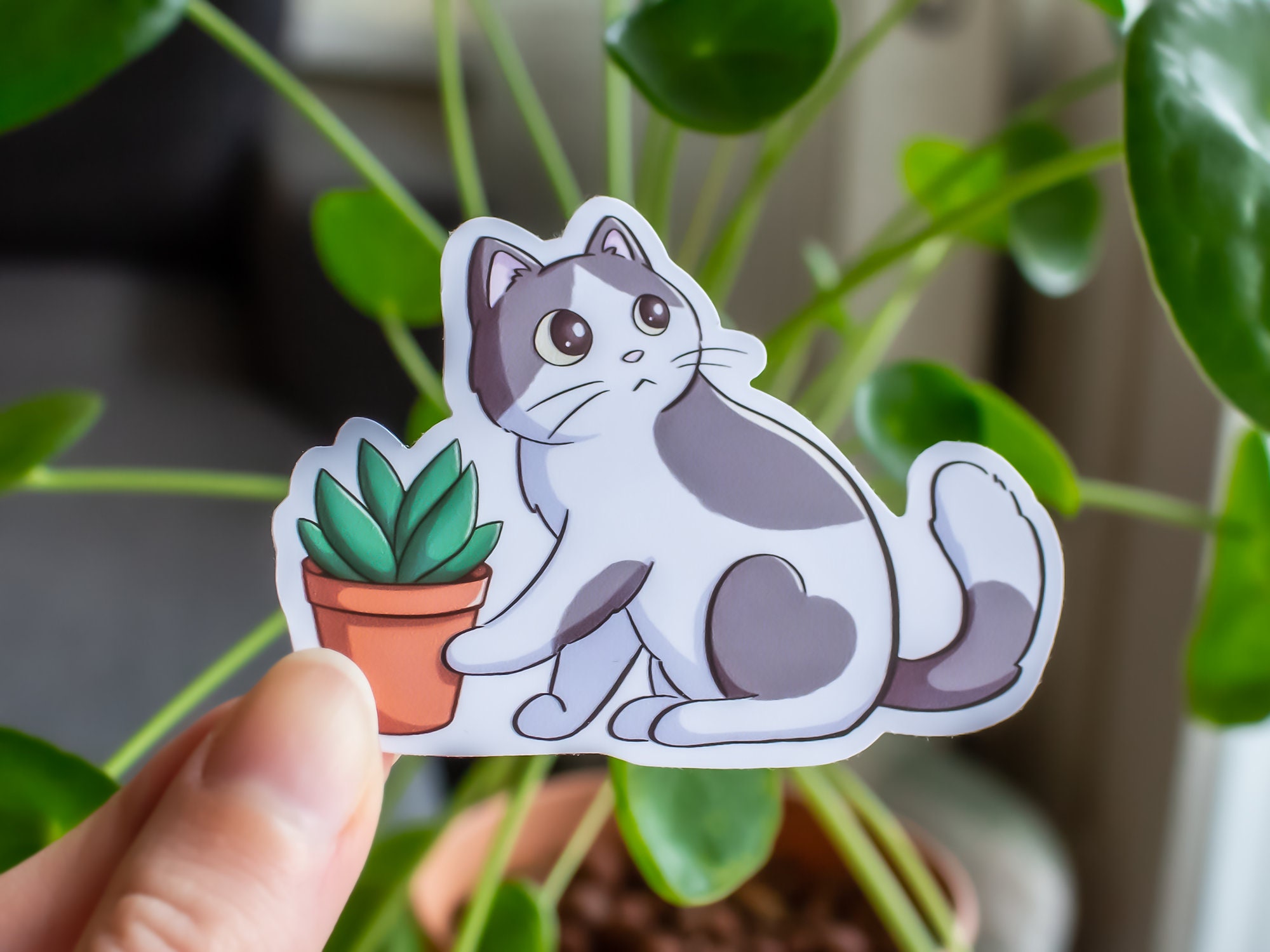 Cute Cat Sticker Cat Kicking Down Plant Sticker Laptop - Etsy