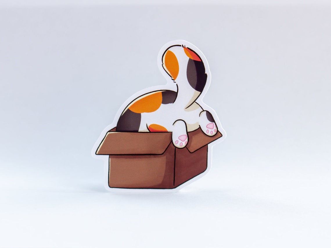 Cute Cat in Box Sticker Calico Cat Sticker Gift for Cat - Etsy