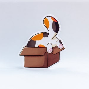 Cute Cat in Box Sticker - Calico Cat Sticker - Gift for Cat Lovers ...