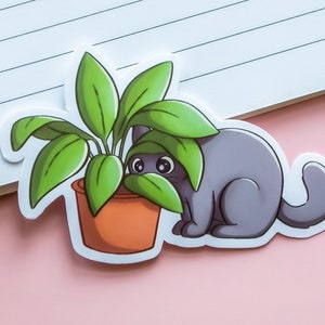 Cute Cat With Plant Cat and Plant Sticker Laptop Stickers | Etsy