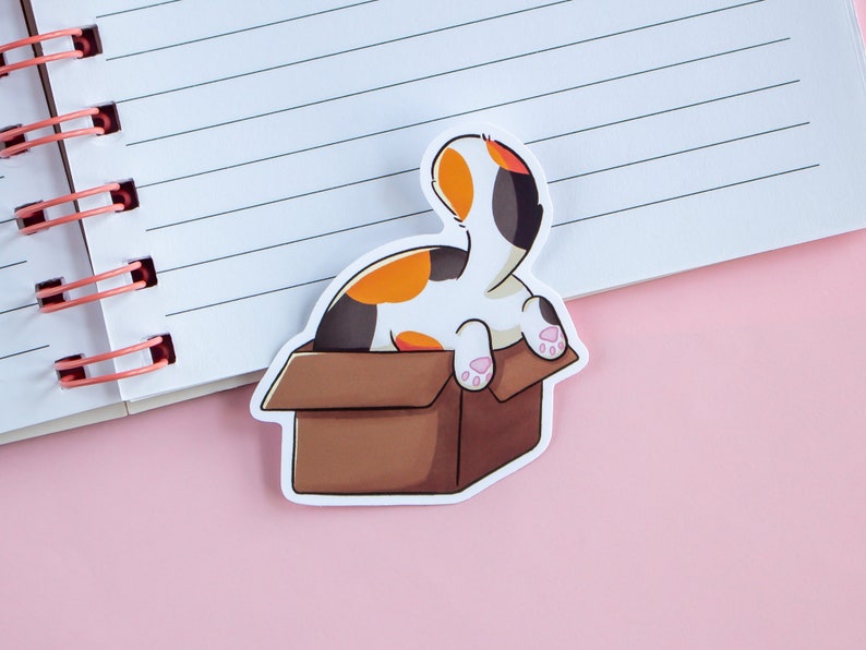Cute Cat in Box Sticker Calico Cat Sticker Gift for Cat - Etsy