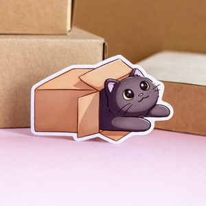 Cute Cat in Box - Black Cat Sticker - Kawaii Animal Sticker - Laptop ...