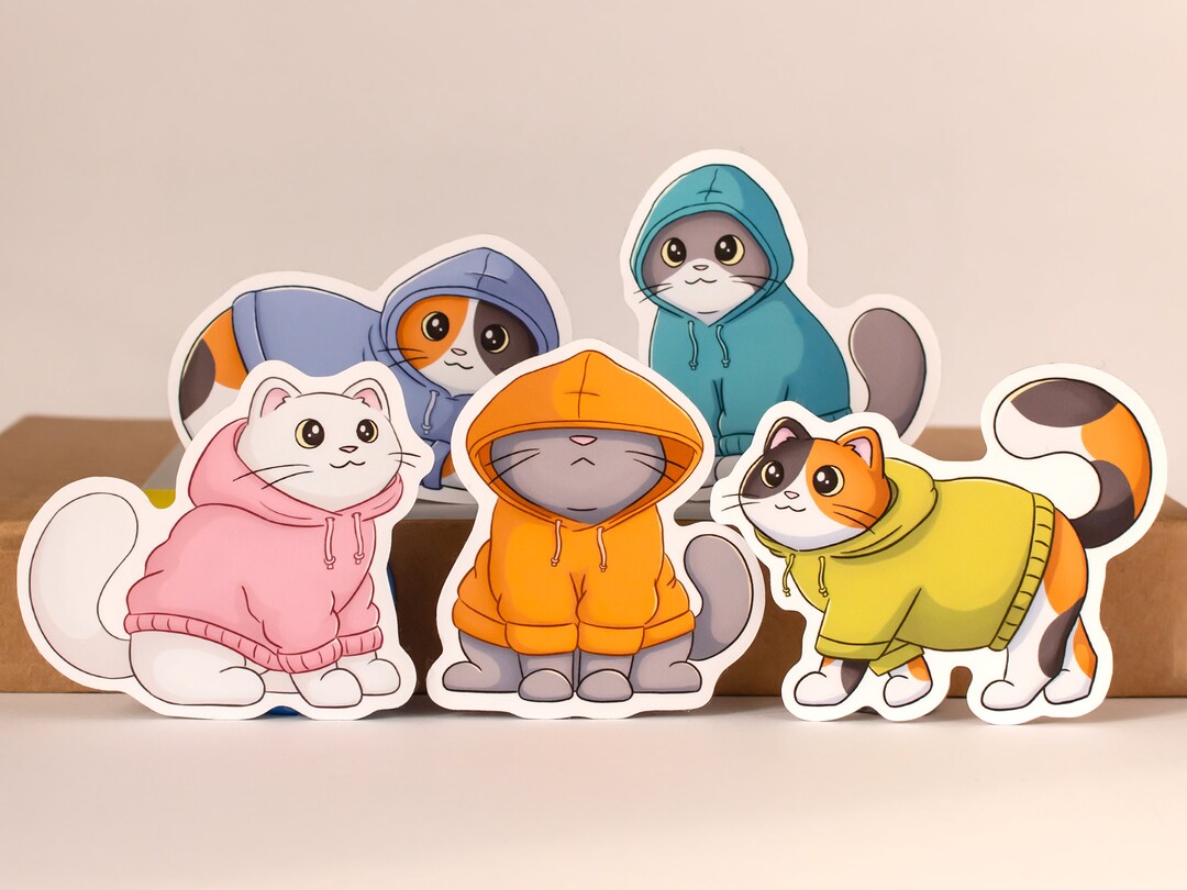Cute Cats in Hoodies Sticker Pack - Laptop Stickers - Gift for Cat ...