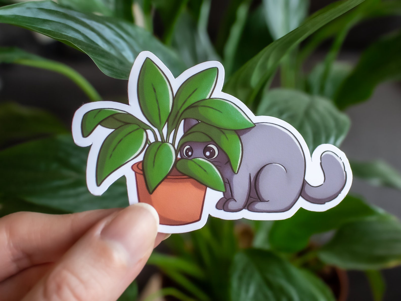 Cute Cat With Plant Cat and Plant Sticker Laptop Stickers Gift for ...