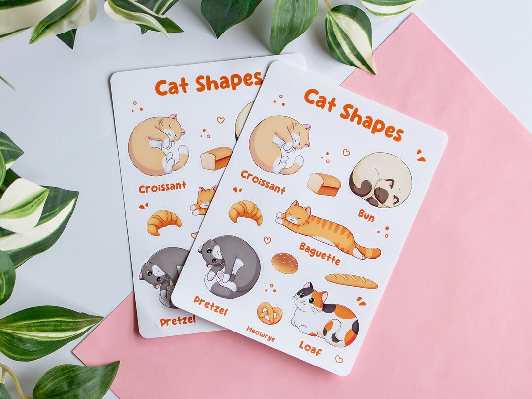 Cat Shapes Sticker Sheet - Cute Cat Sticker - Bread Cat Sticker ...
