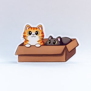 Cute Cats in Box - Black Cat Sticker - Orange Cat Sticker - Kawaii ...