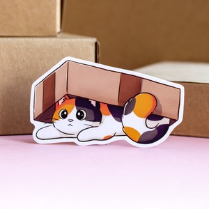 Calico Cat Under Box Sticker - Cute Cat Sticker - Calico Cat Sticker ...