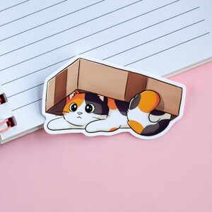 Calico Cat Under Box Sticker - Cute Cat Sticker - Calico Cat Sticker ...