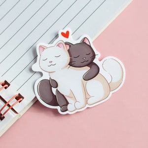 Black and White Cat Love Sticker - Water Bottle Decal - Valentine Gift ...