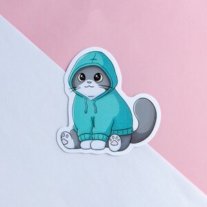 Cute Tuxedo Cat Sticker Laptop Sticker Cat Wearing Hoodie Kawaii Cat ...