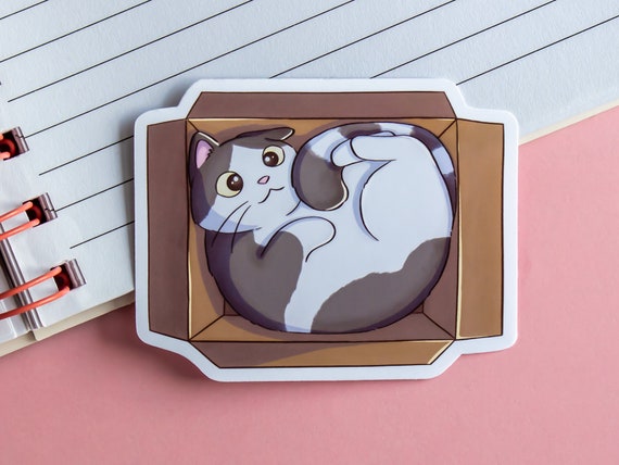 Cute Cat in Box Cat Sticker Laptop Stickers Waterproof - Etsy