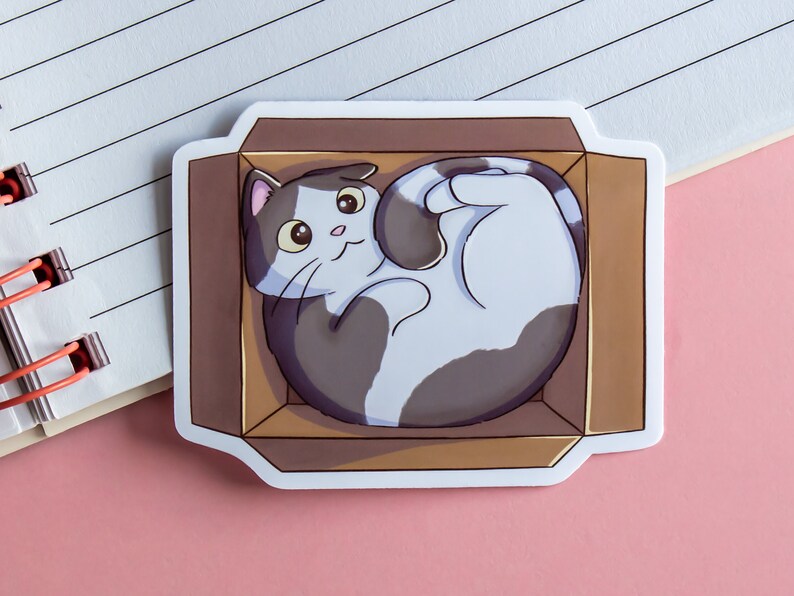 Cute Cat in Box Cat Sticker Laptop Stickers Gift for Cat - Etsy